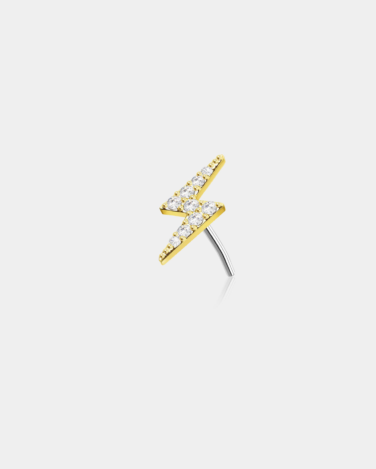 OUFER 14K Solid Gold CZ Threadless Lightning Bolt Nose Ring Stud