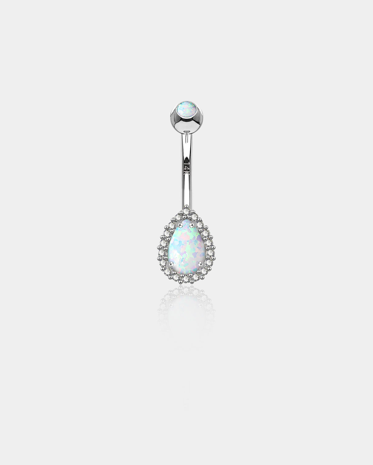 Opal Belly Button Ring 14 Gauge White Gold Belly Ring