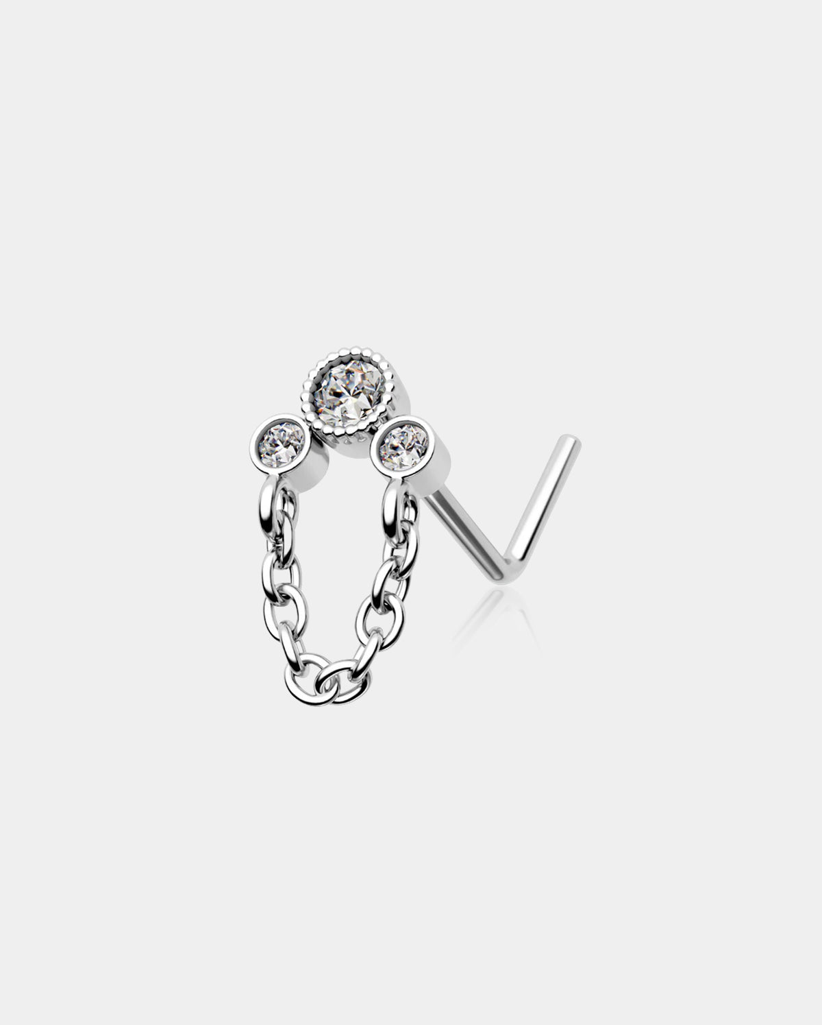 OUFER 20G L Shaped CZ Chain Dangle Nose Stud