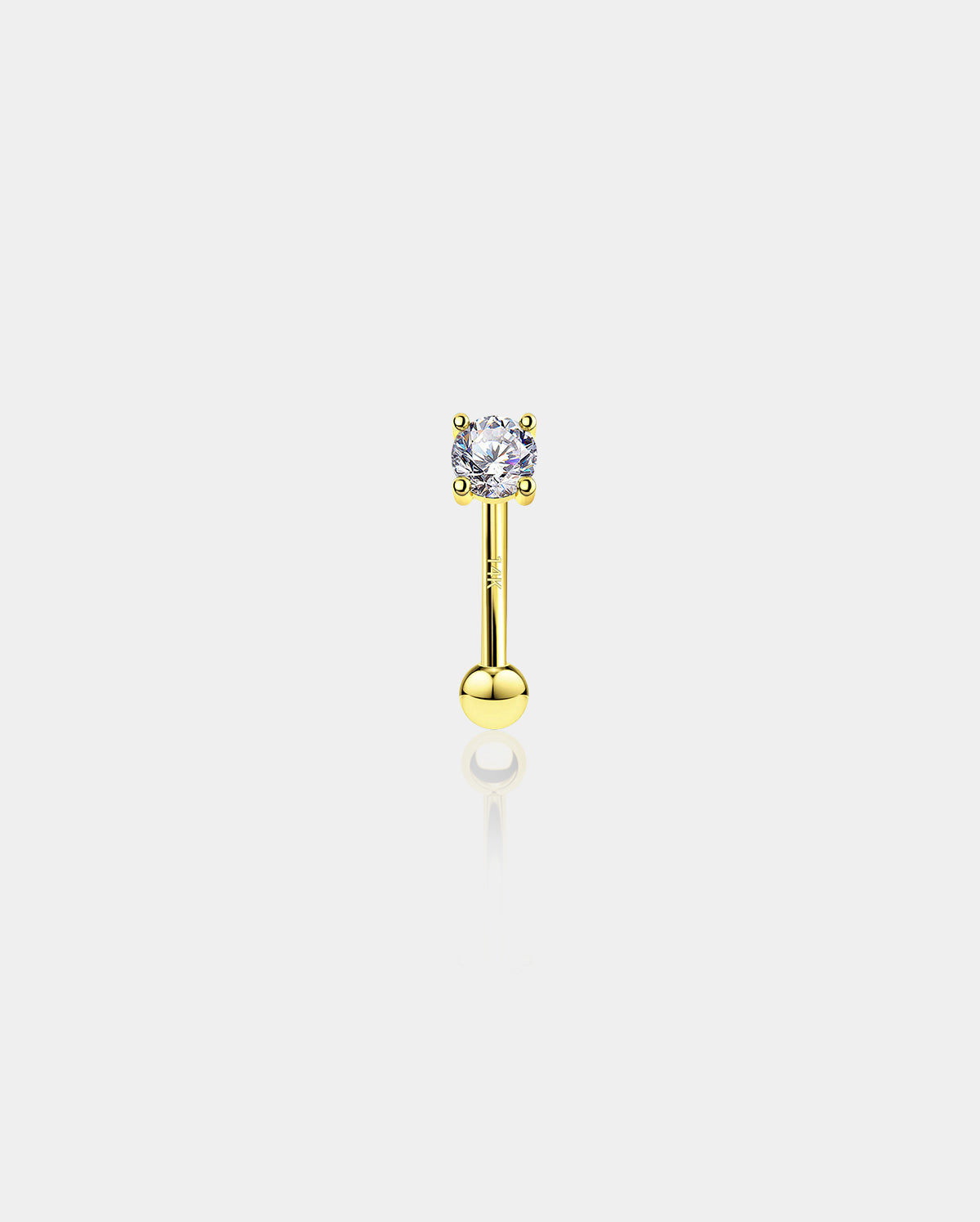 14K Solid Gold Clear CZ Curved Barbell Eyebrow and Rook Earring