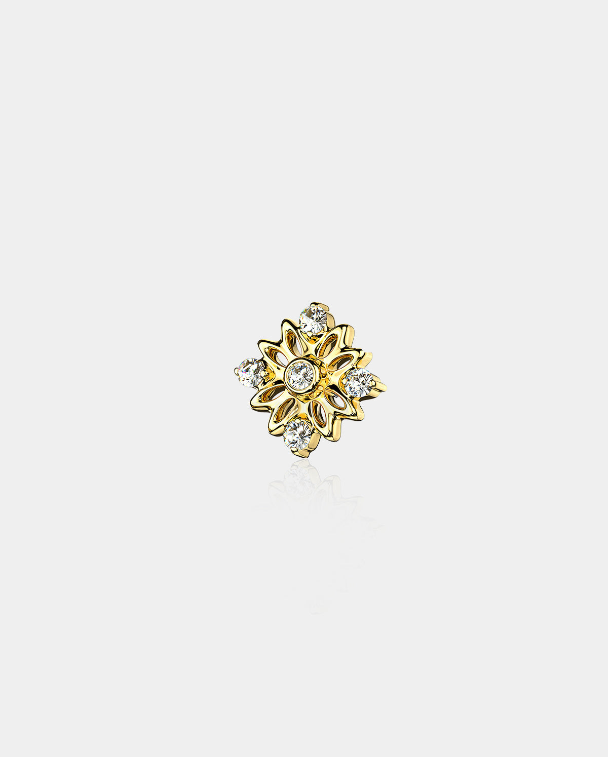 14K Solid Gold Dermal Top CZ Gemstone Flower Dermal Top