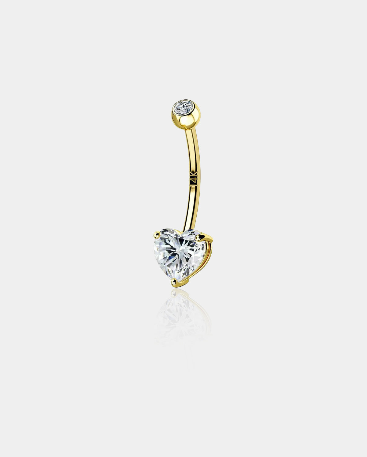 Oufer Heart 14K Real Gold Belly Ring Internally Threaded CZ Belly Ring
