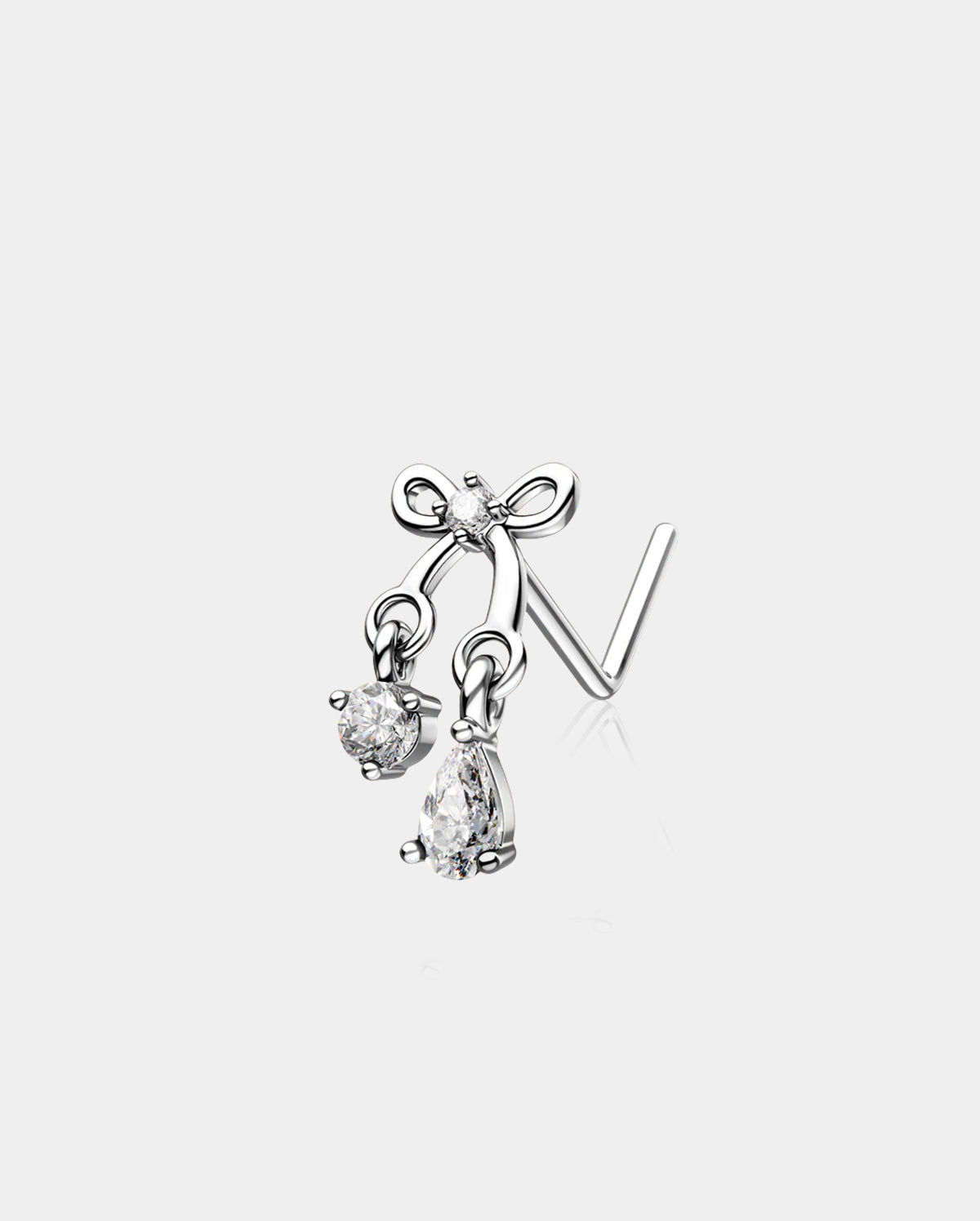 Clear CZ Dangel Bow L-Shaped Nose Stud