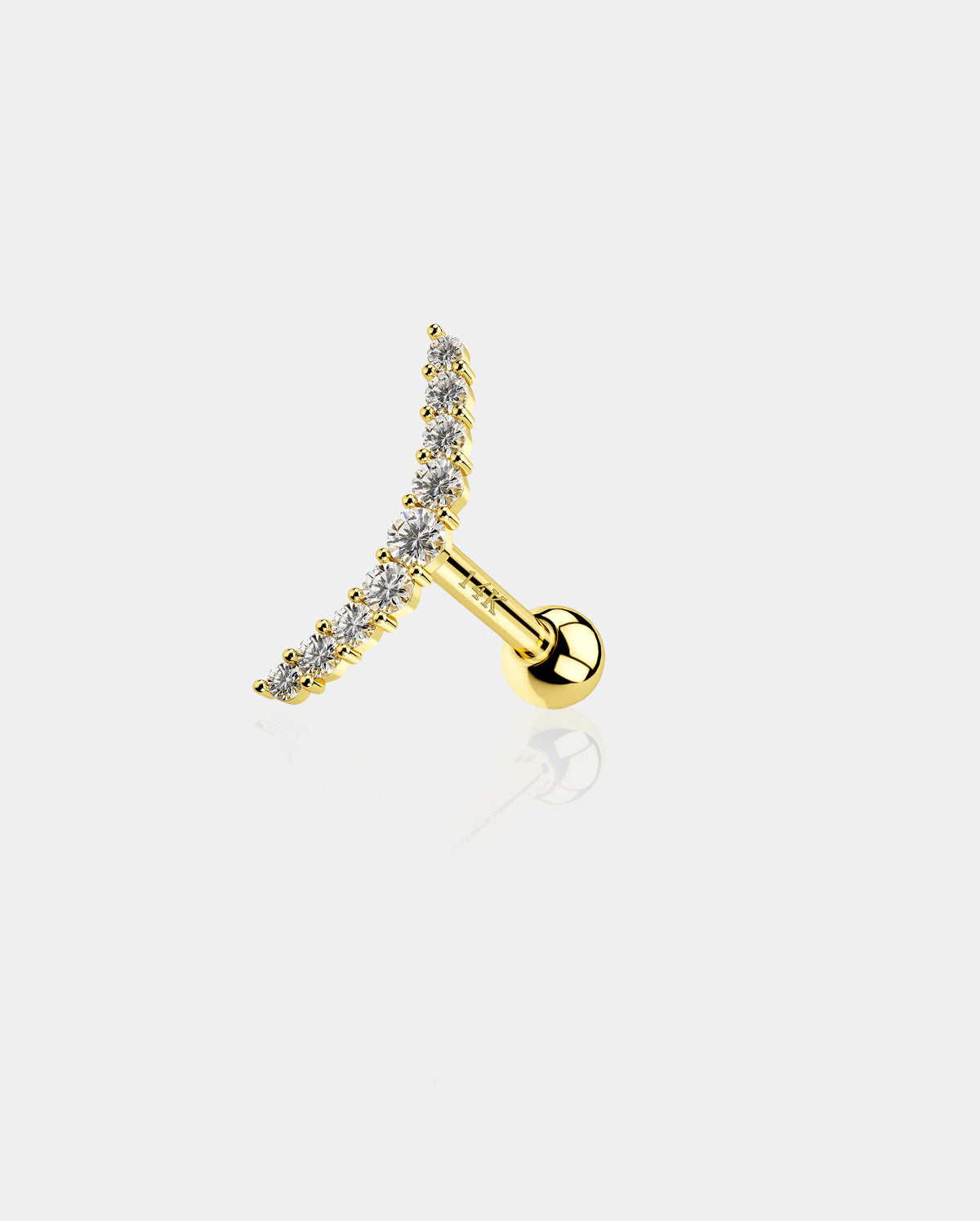 14K Solid Gold CZ Cluster Curved Cartilage Earring