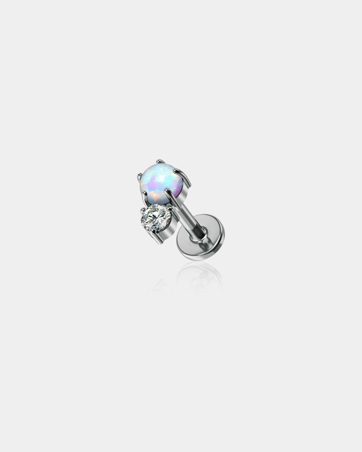 16G Titanium Threadless Labret of Opal and Diamonds