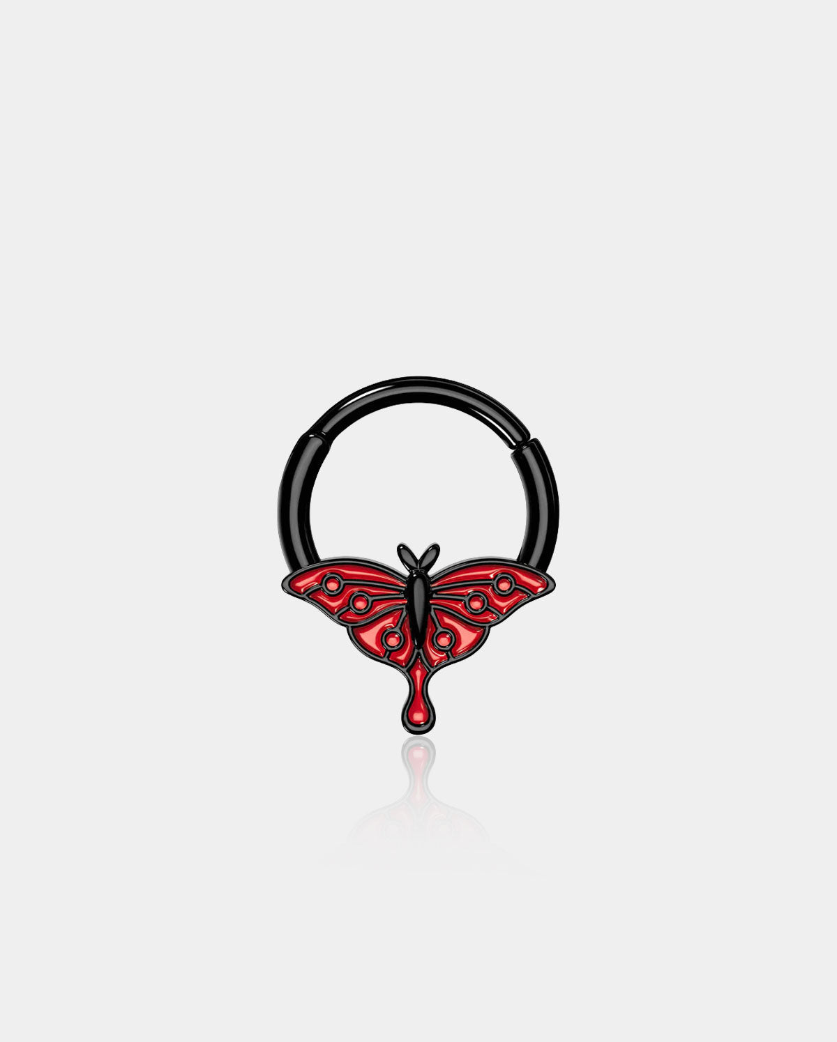 Red Moth Septum Ring 16G Black Hinged Septum Clicker