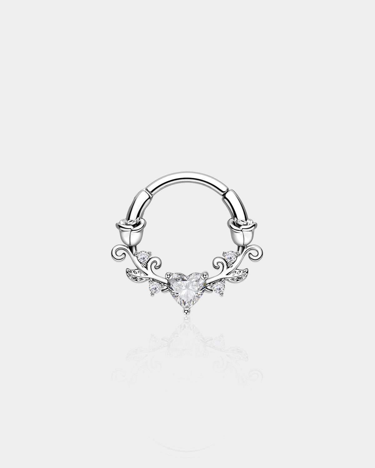 Rose and Heart Hinged Segment Septum Ring