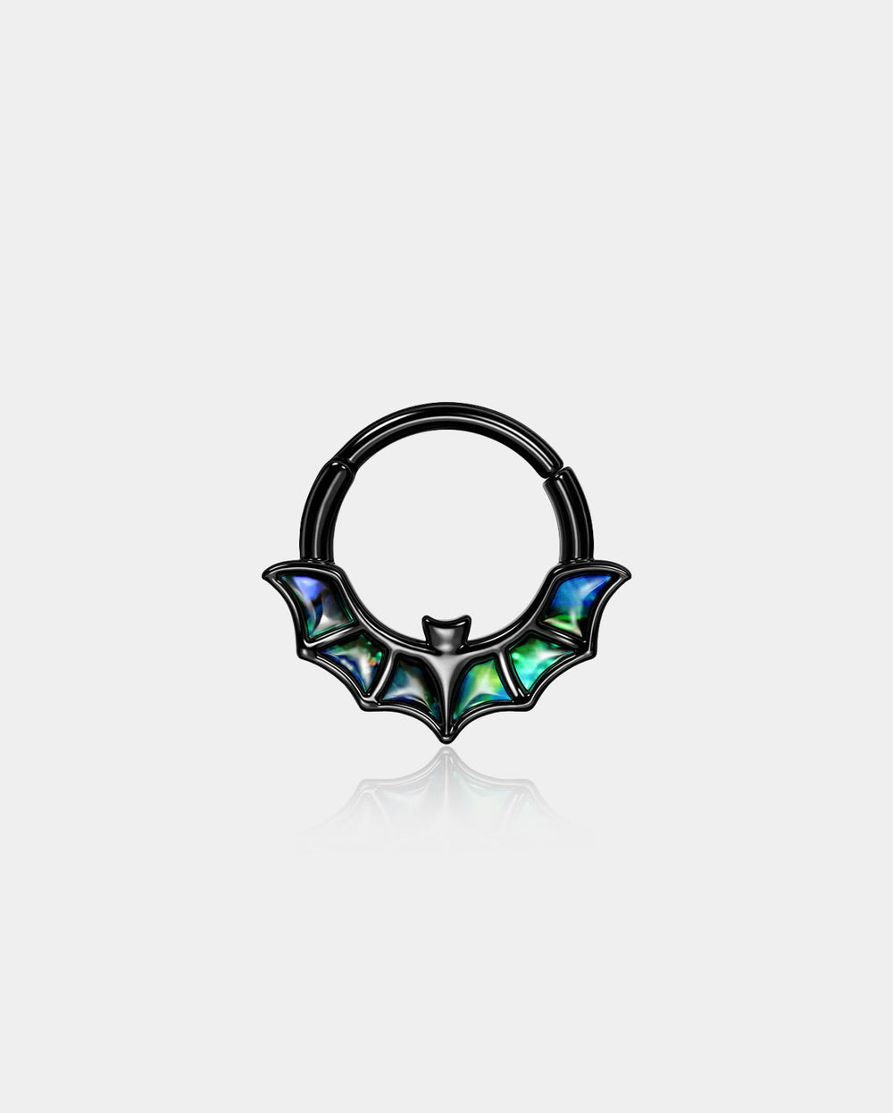 Abalone Bat Septum Ring Black Hinged Septum Clicker