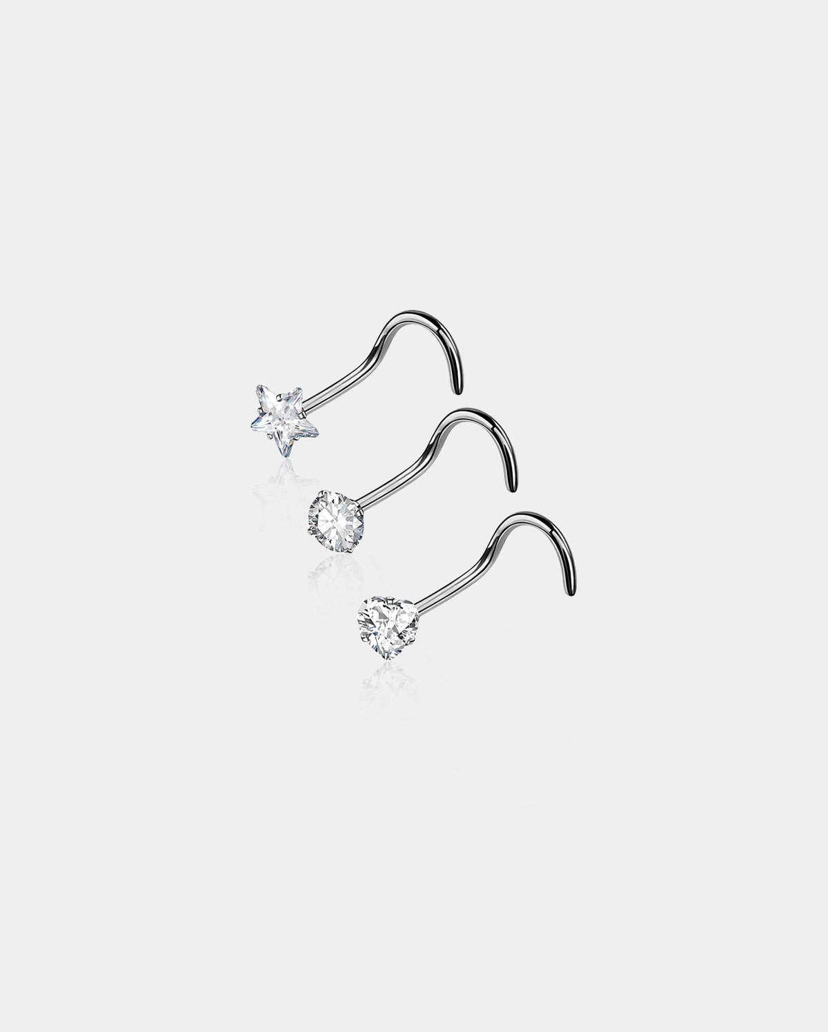 20G Corkscrew Nose Ring Pack Star and Heart Nose Ring