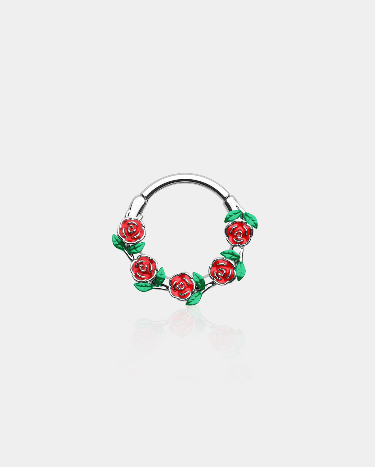 Green Leaves and Red Rose Septum Ring
