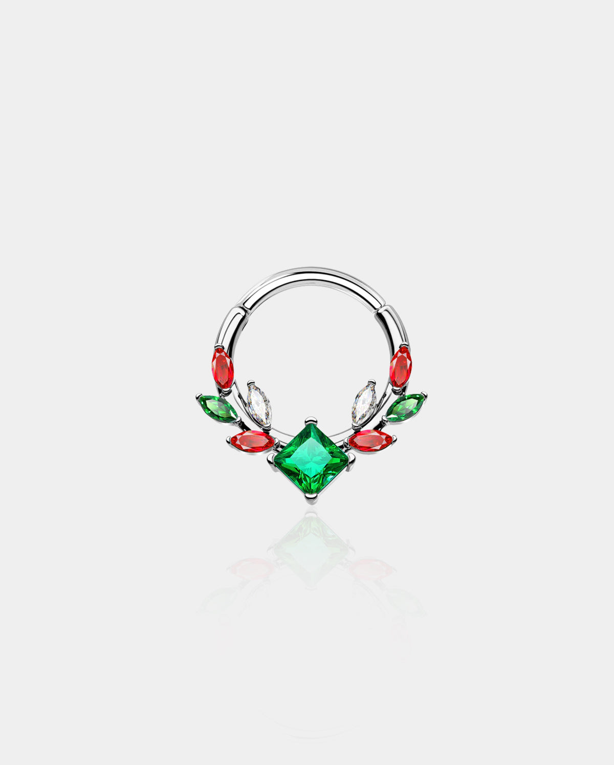 16G Christmas Septum Ring with Leaf Micro Gemstone