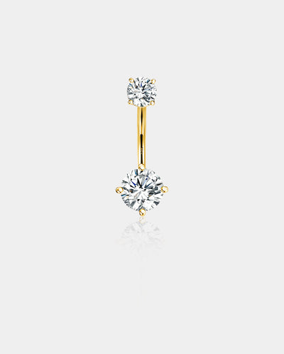 14K Gold Round CZ Belly Ring