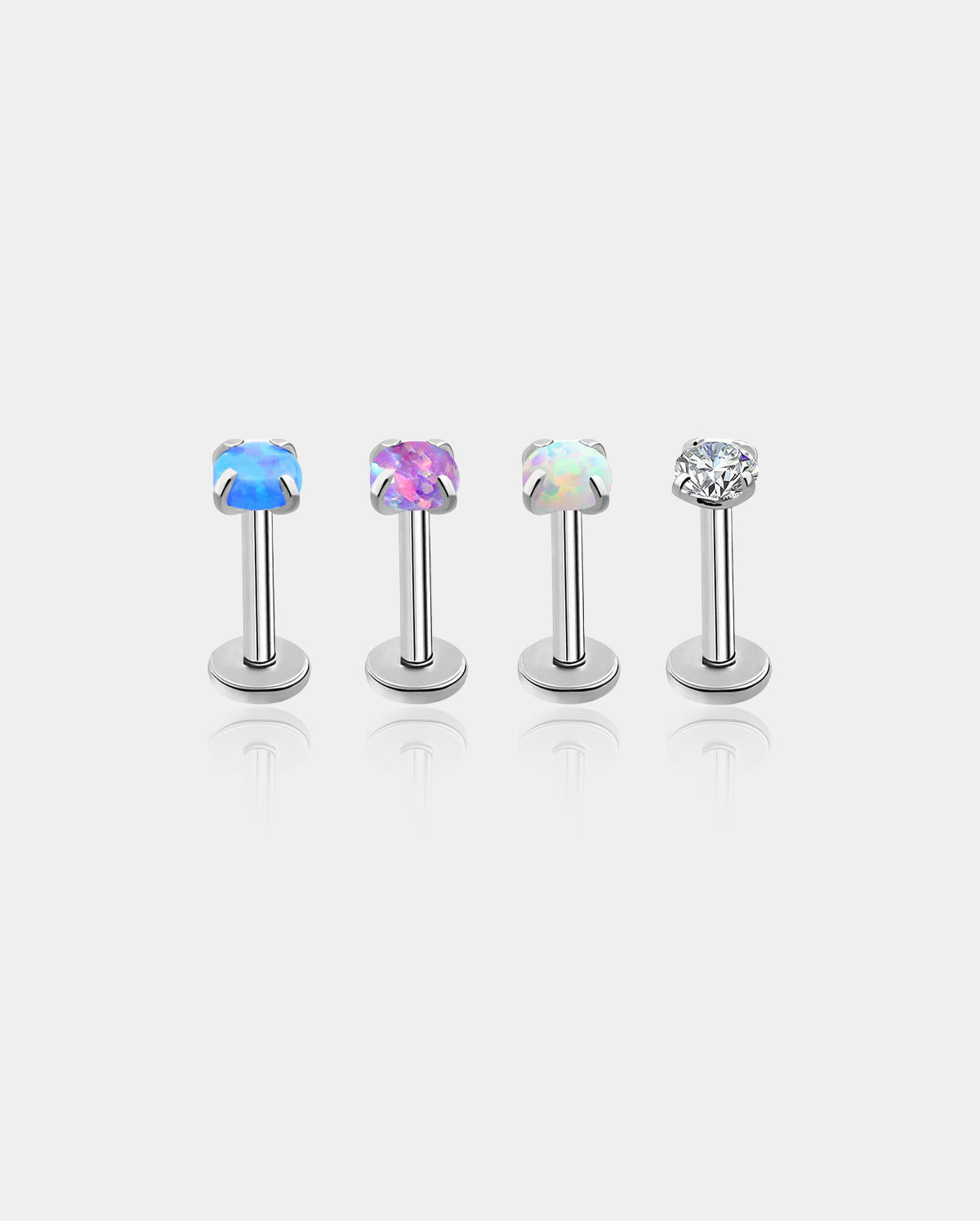 Oufer 4Pcs Opal Internally Threaded Labret Studs for Ears