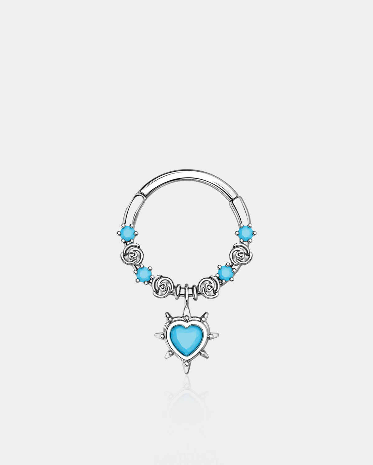 16G Stainless Steel Dangle Heart Turquoise Septum Ring