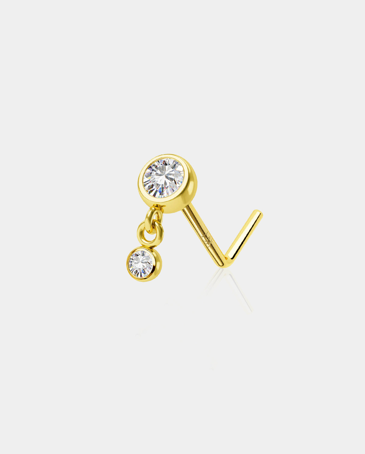 14K Solid Gold CZ Dangle L Shaped Nose Stud