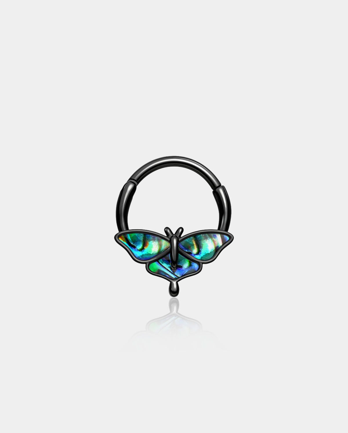 Silver and Black Abalone Moth Septum Ring