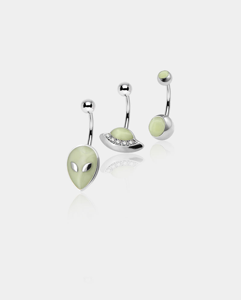 3Pcs 14G 316L Stainless Steel Alien Theme Light Up Belly Rings