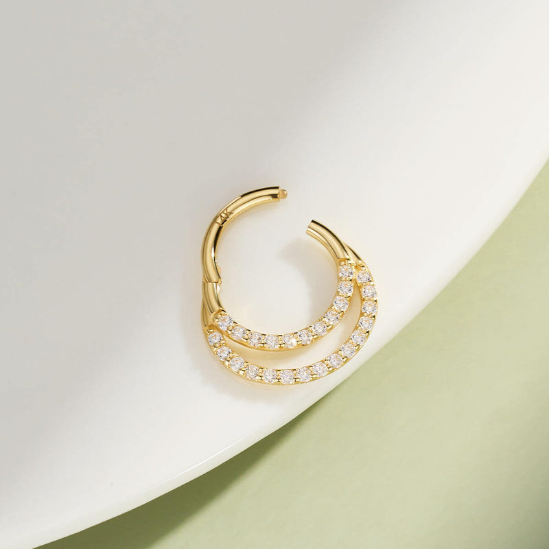 Micro Gems Double Hoop 14K Gold Septum Ring