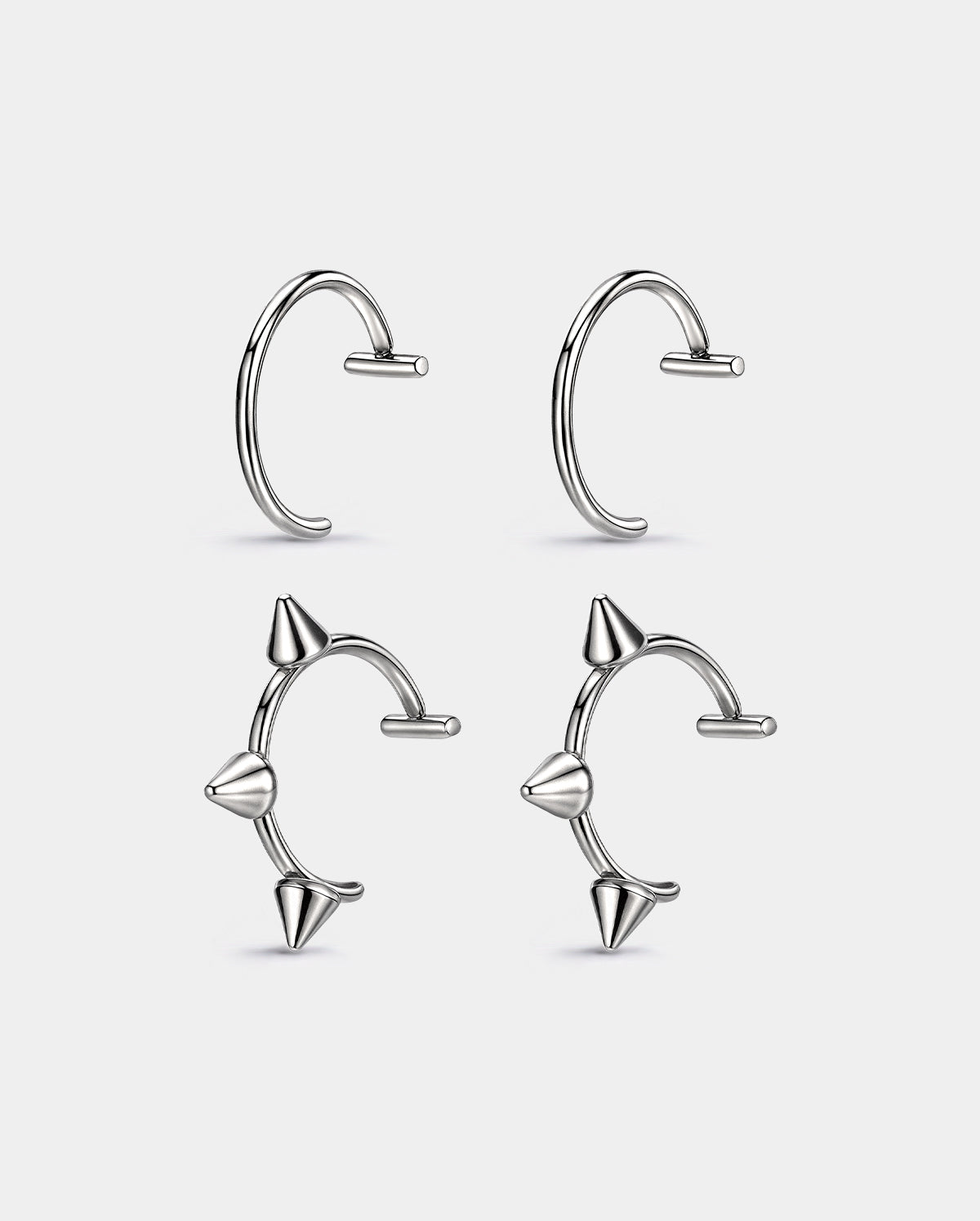 OUFER 4Pcs Black/Silver Faux Lip Ring Set