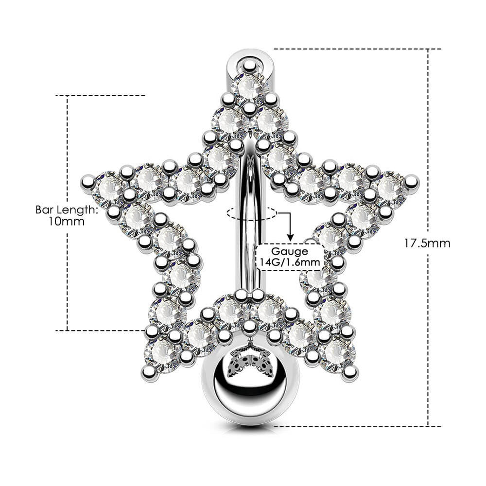 Oufer 14G CZ Star Reverse Belly Button Ring