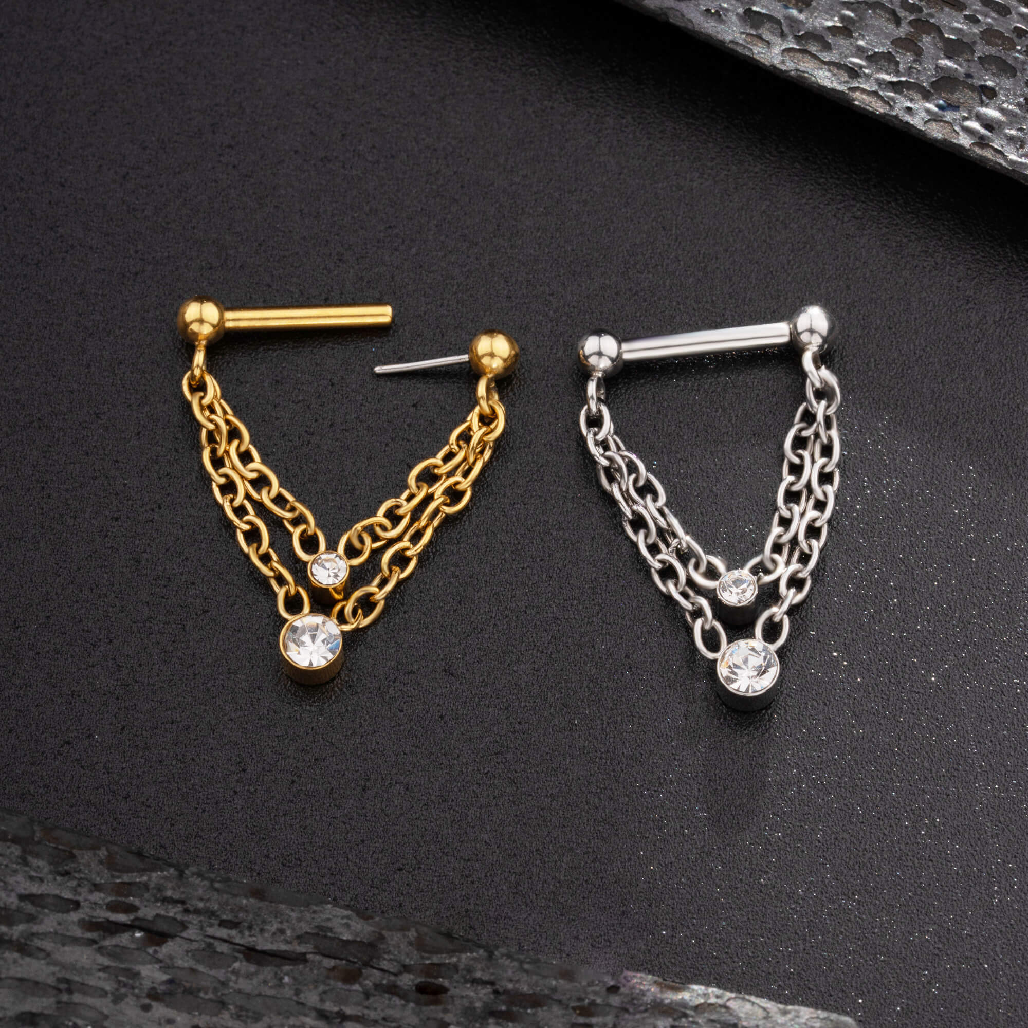 16G Threadless Push Pin Double Chain Septum Ring
