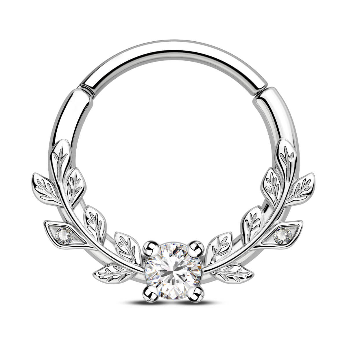 Crystal Leaves Subtle Septum and Daith Piercing Ring