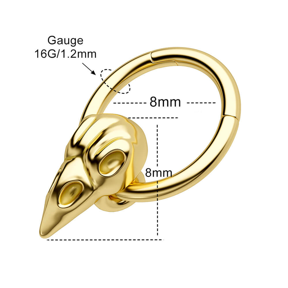 Oufer 16G Silver and Gold Bird Head Skull Septum Ring