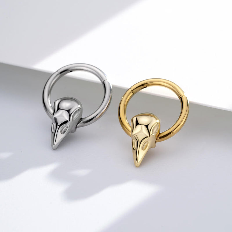 Oufer 16G Silver and Gold Bird Head Skull Septum Ring