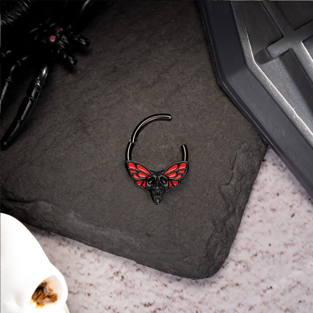 Oufer 16G Skull Moth Septum Ring Hinged Segment Hoop