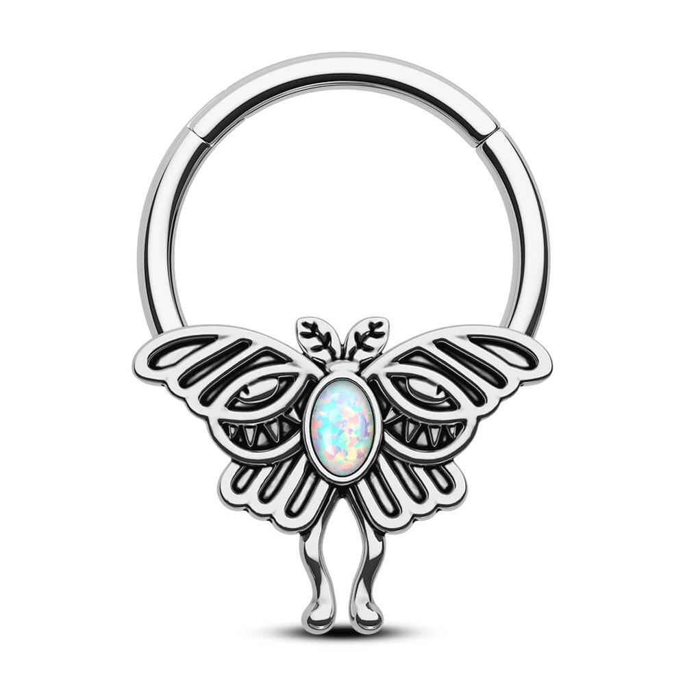 Oufer 16G Opal Vintage Moth Septum Ring Hinged Septum Ring