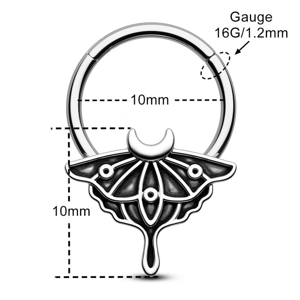 Oufer 16G Hinged Vintage Moon Phase Moth Septum Ring
