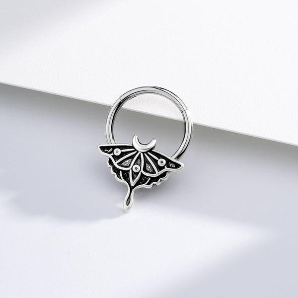 Oufer 16G Hinged Vintage Moon Phase Moth Septum Ring