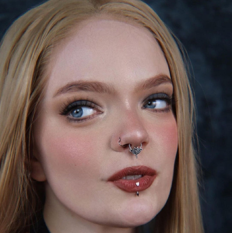 Oufer 16G Hinged Vintage Moon Phase Moth Septum Ring