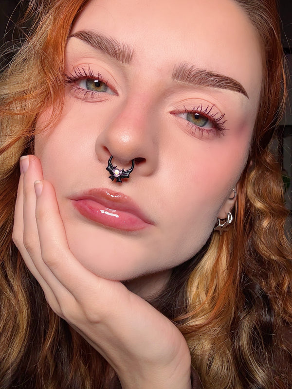 OUFER Black Bow Pink Heart Daith Septum Ring