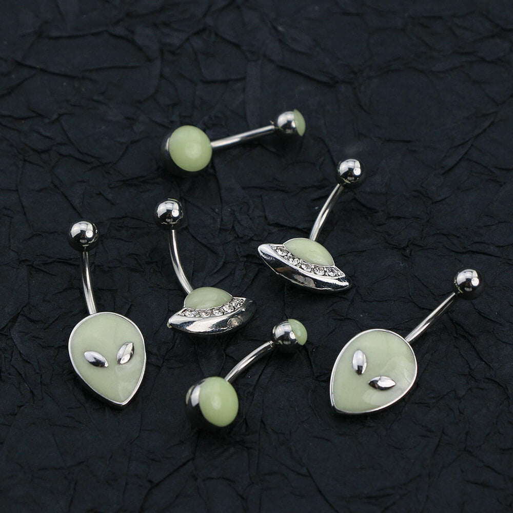 3Pcs 14G 316L Stainless Steel Alien Theme Light Up Belly Rings