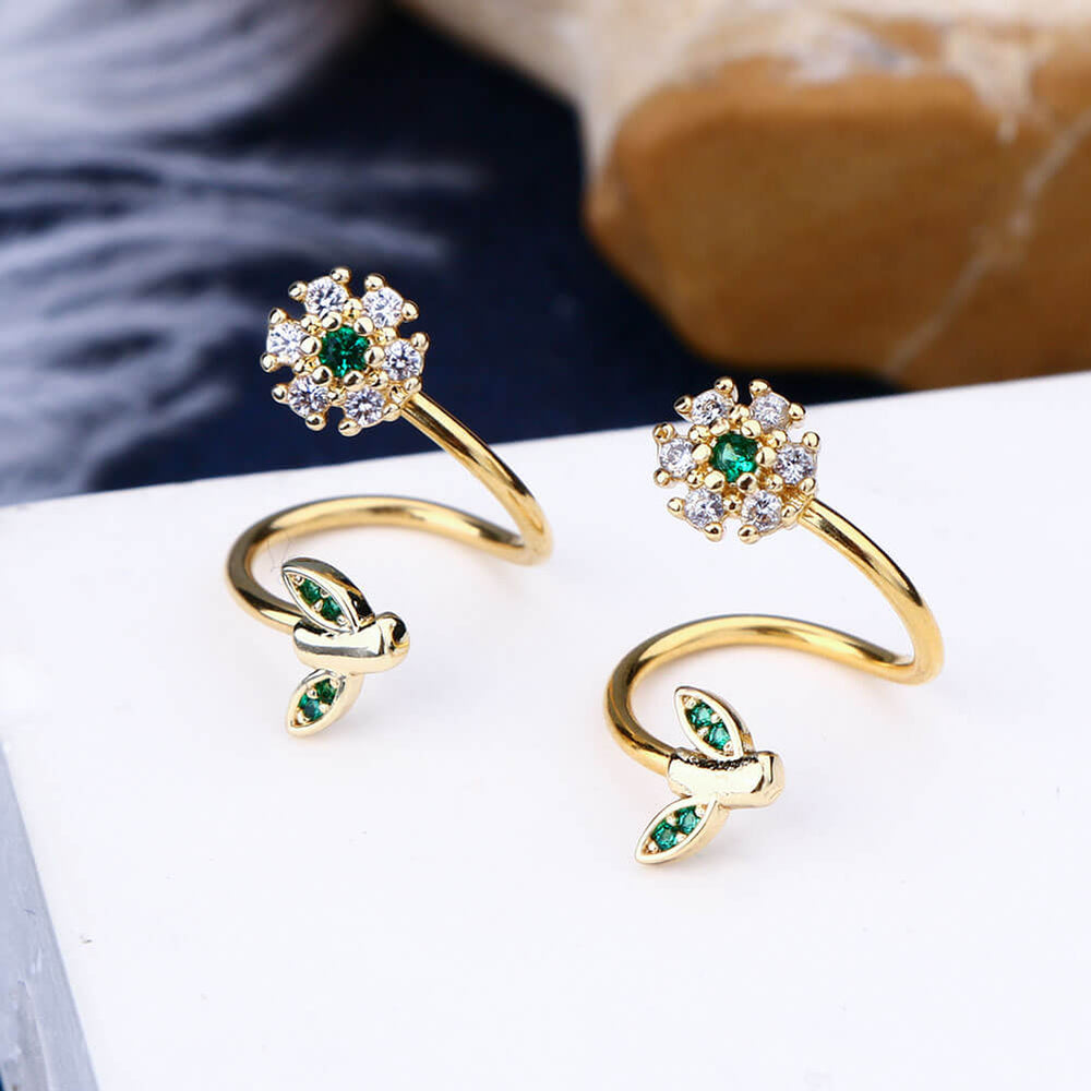 CZ Flower and Leaf Helix Earring
