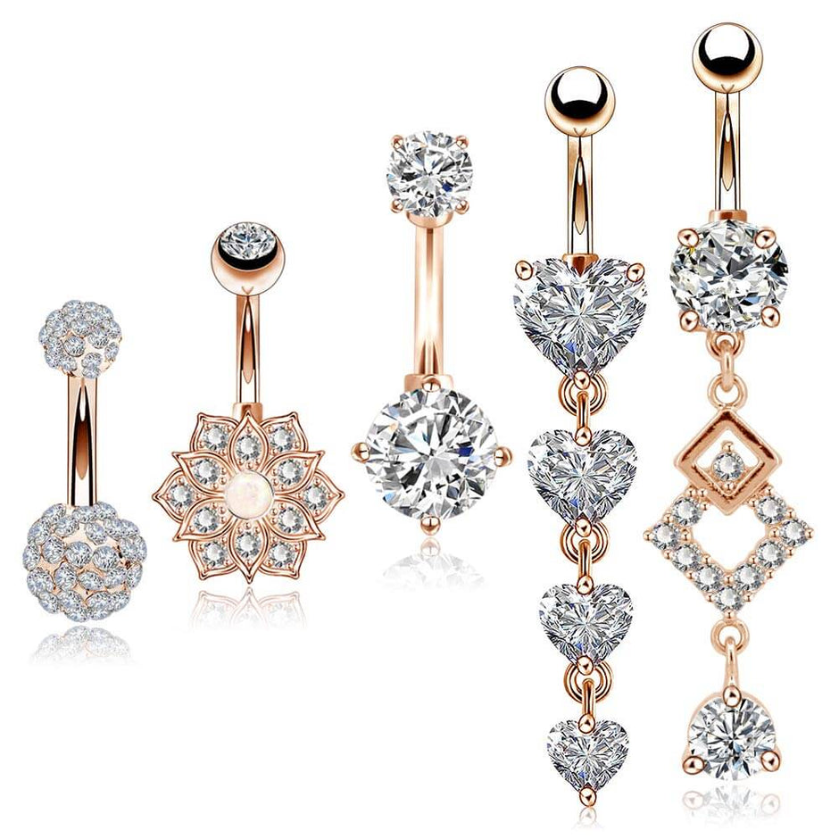 14G CZ Diamond Dangle Belly Button Piercing Jewelry 14K Real Gold Belly ...