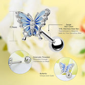 16G Blue Butterfly Tragus Earrings