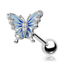16G Blue Butterfly Tragus Earrings – OUFER BODY JEWELRY