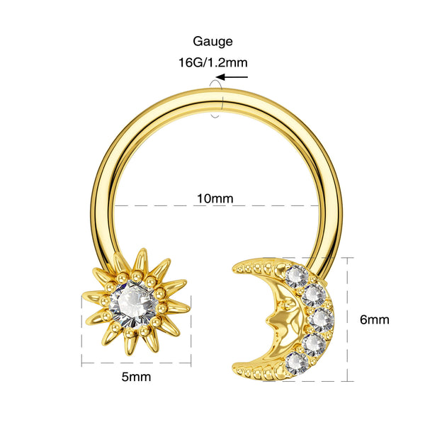 Sun and Moon Septum Ring Diamond Septum Horseshoe