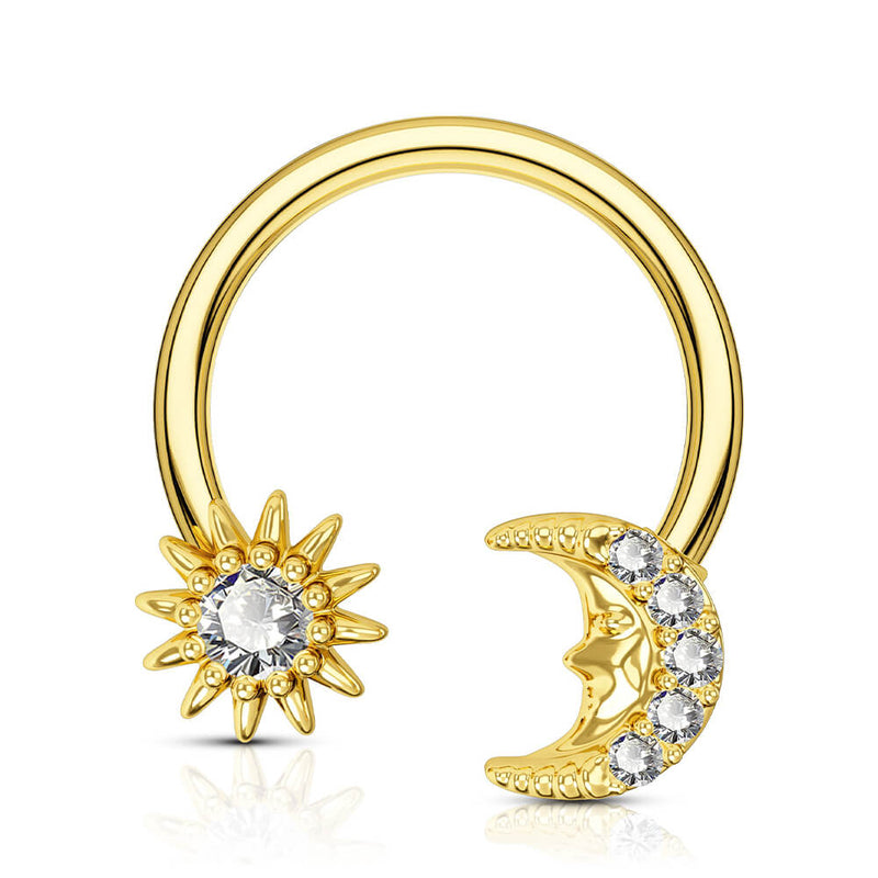 Sun and Moon Septum Ring Diamond Septum Horseshoe