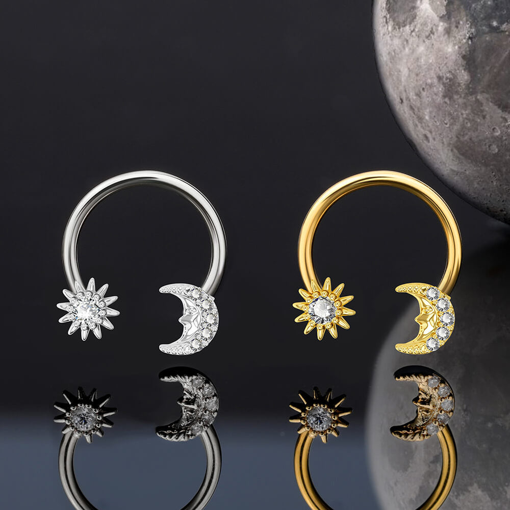 Sun and Moon Septum Ring Diamond Septum Horseshoe