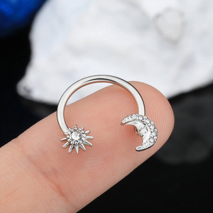Sun and Moon Septum Ring Diamond Septum Horseshoe