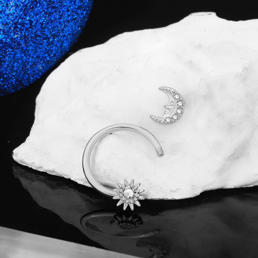 Sun and Moon Septum Ring Diamond Septum Horseshoe