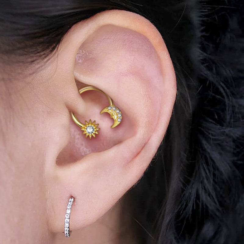 Sun and Moon Septum Ring Diamond Septum Horseshoe