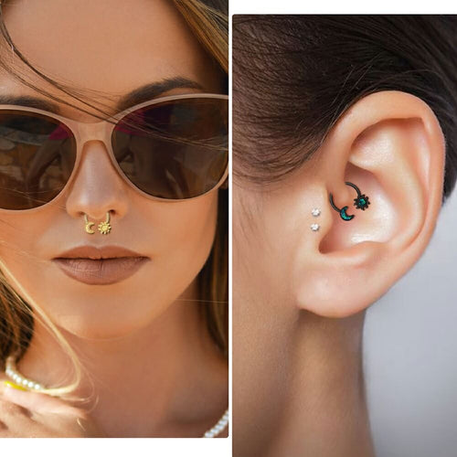 16G Sun and Moon Septum Ring Daith Piercing Earring