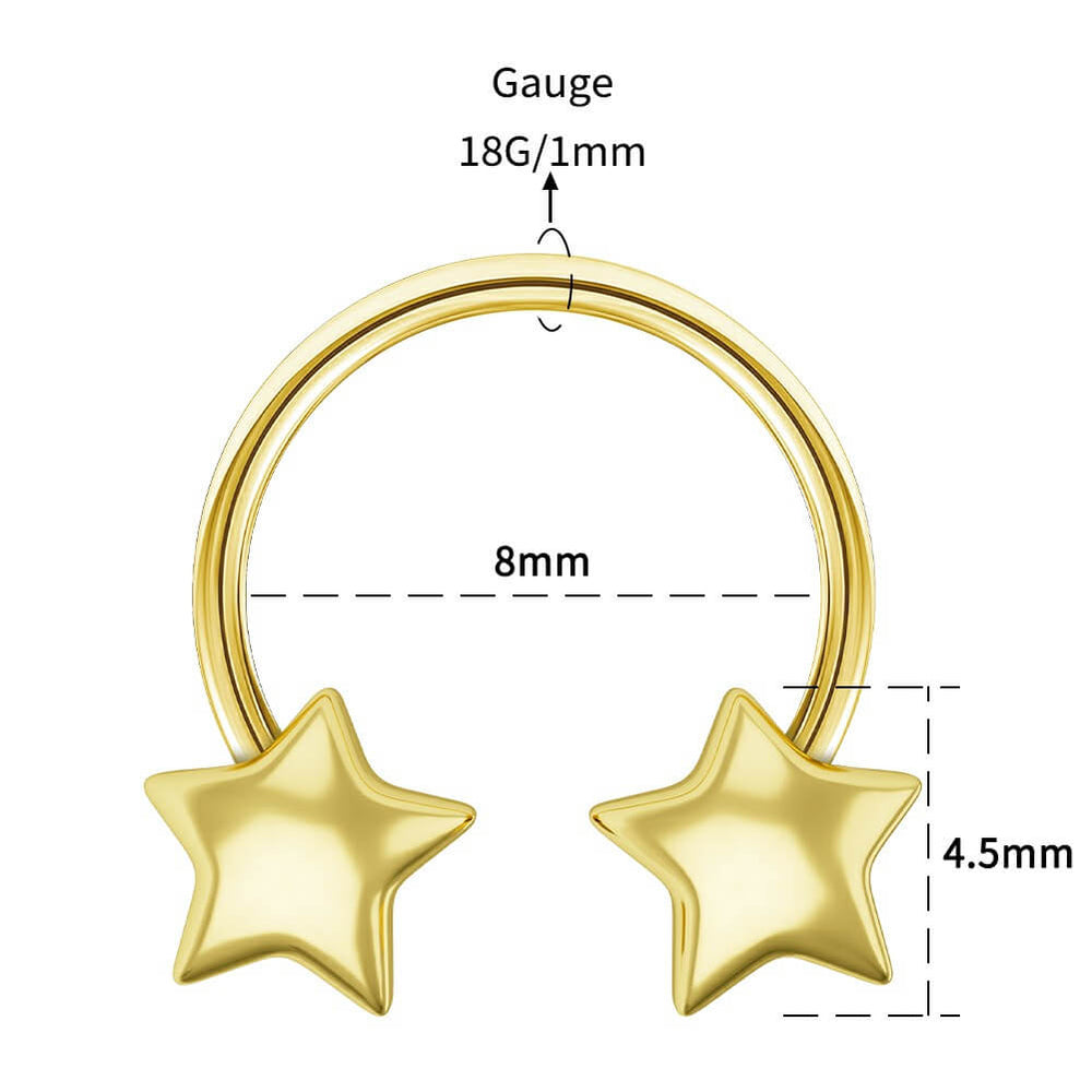 18 Gauge Septum Horseshoe Star Septum Ring