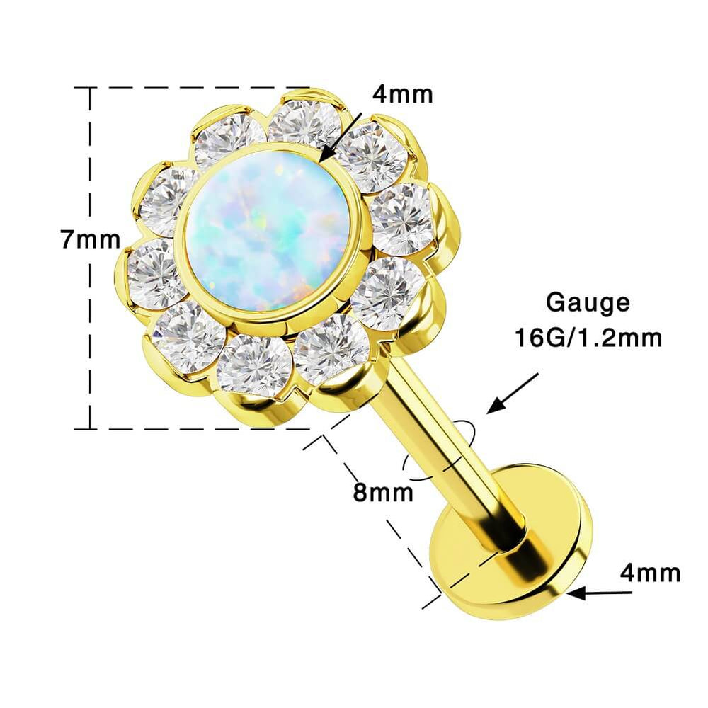16G Titanium Labret Stud Opal Vertical Labret Jewelry