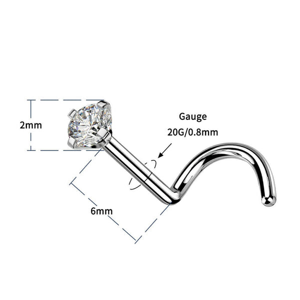 20G Corkscrew Stud 2mm Titanium Threadless Nose Stud