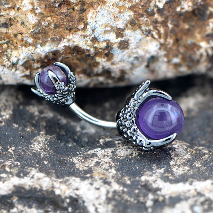 14G Gemstone Belly Ring Stainless Steel of Dragon Claws